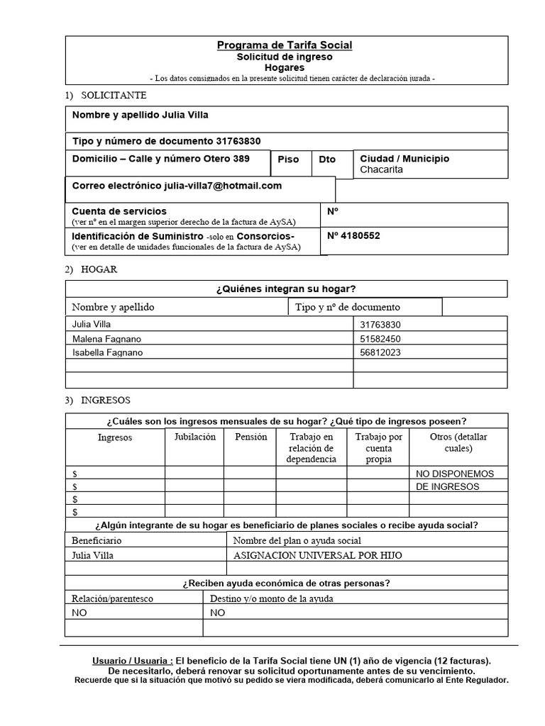 Solicitud - de - Ingreso - Hogares 2024 | PDF | Finanzas y dinero