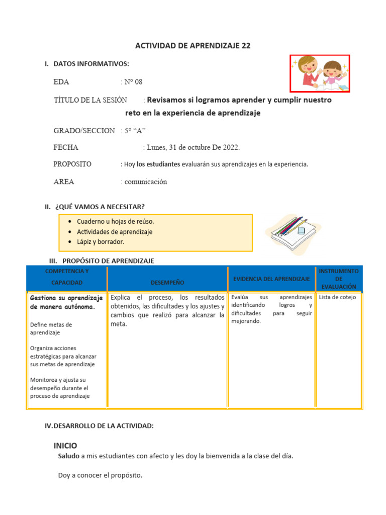 Sesion N°22 Revisamos Si Logramos Aprender y Cumplir Nuestro Reto en La Experiencia de ...