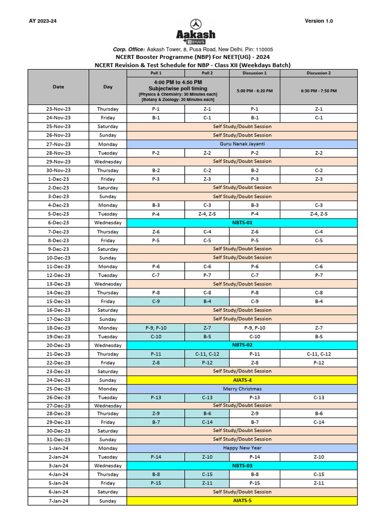 NEET 2024 NCERT Booster Schedule | PDF | Medical Education | Qualifications