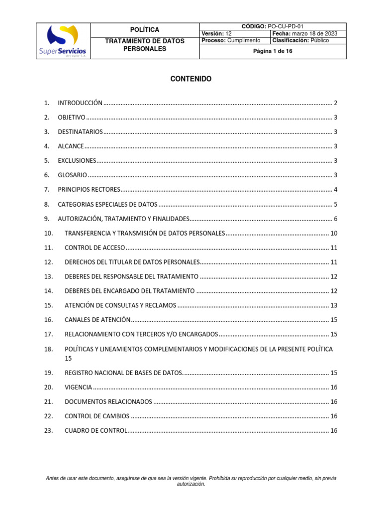 PO CU PD 01 Politica de Tratamiento de Proteccion de Datos Personales ...