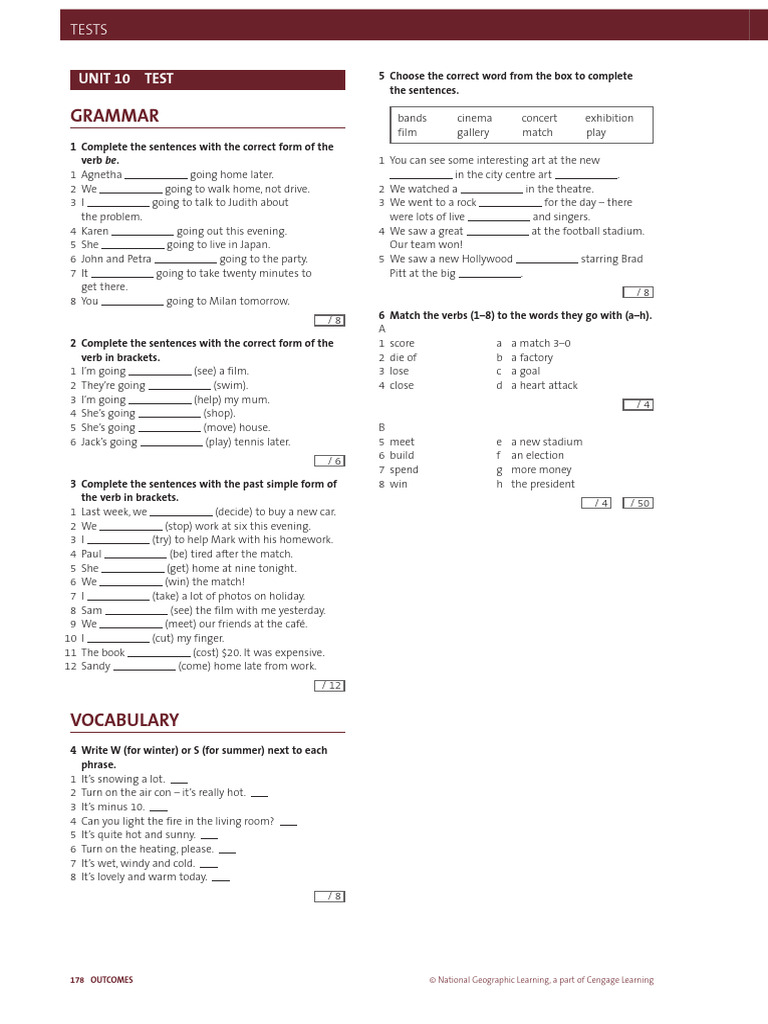 Outcomes - Beginner - UnitTests 10 | PDF | Grammar | Syntax