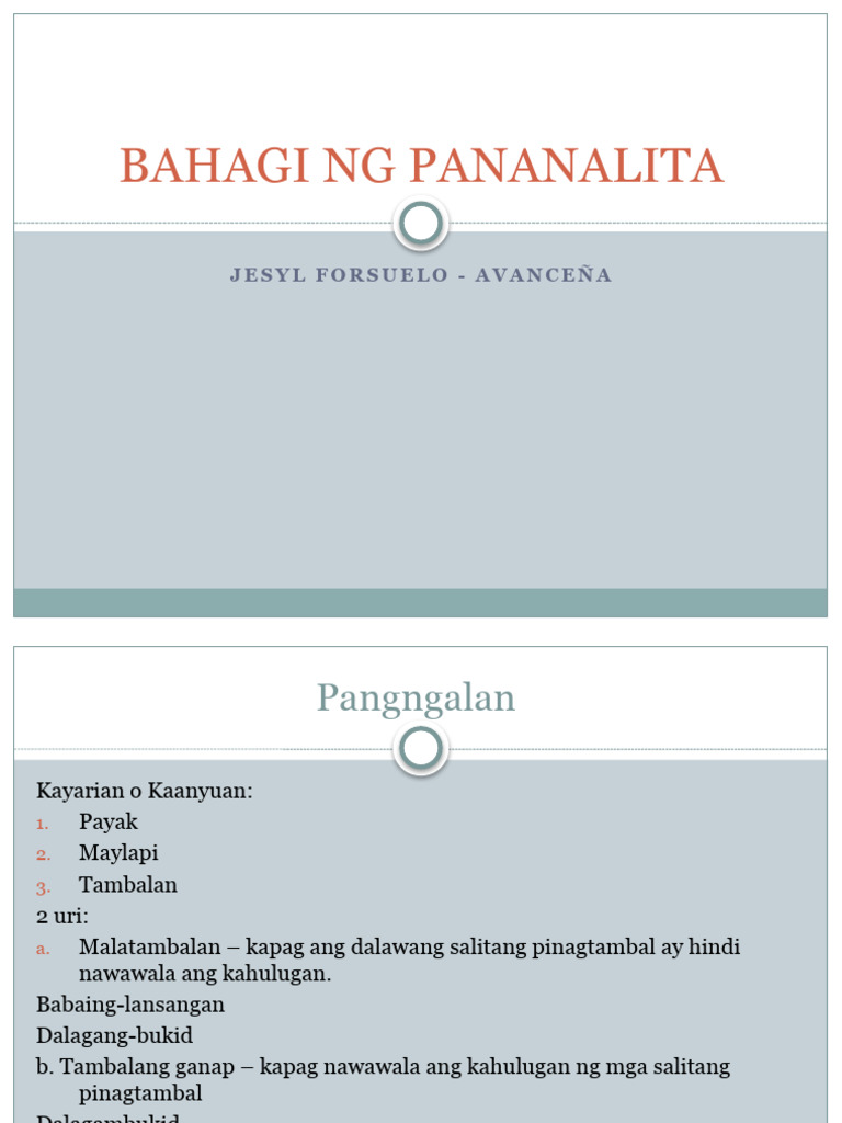 Bahagi NG Pananalita | PDF