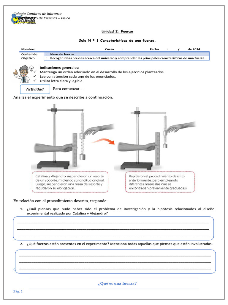 Guía 1 Característics de las fuerzas | Descargar gratis PDF | Fuerza | Vector Euclidiano