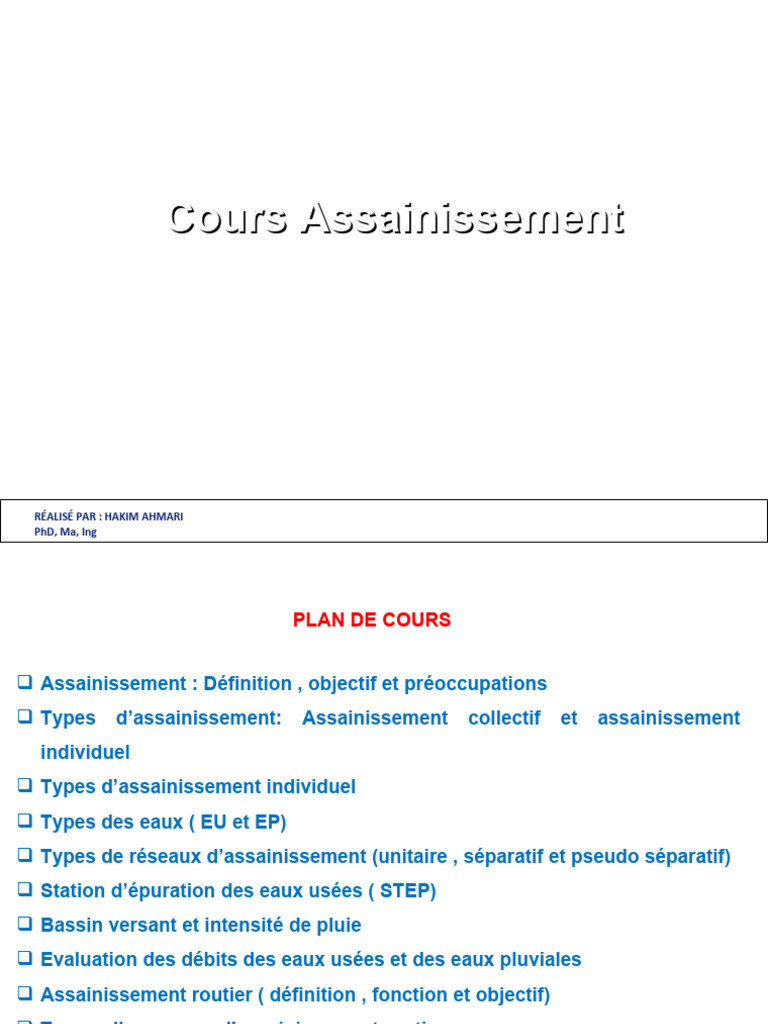 Note de Cours - Assainissement - Version Provisoire H | PDF ...