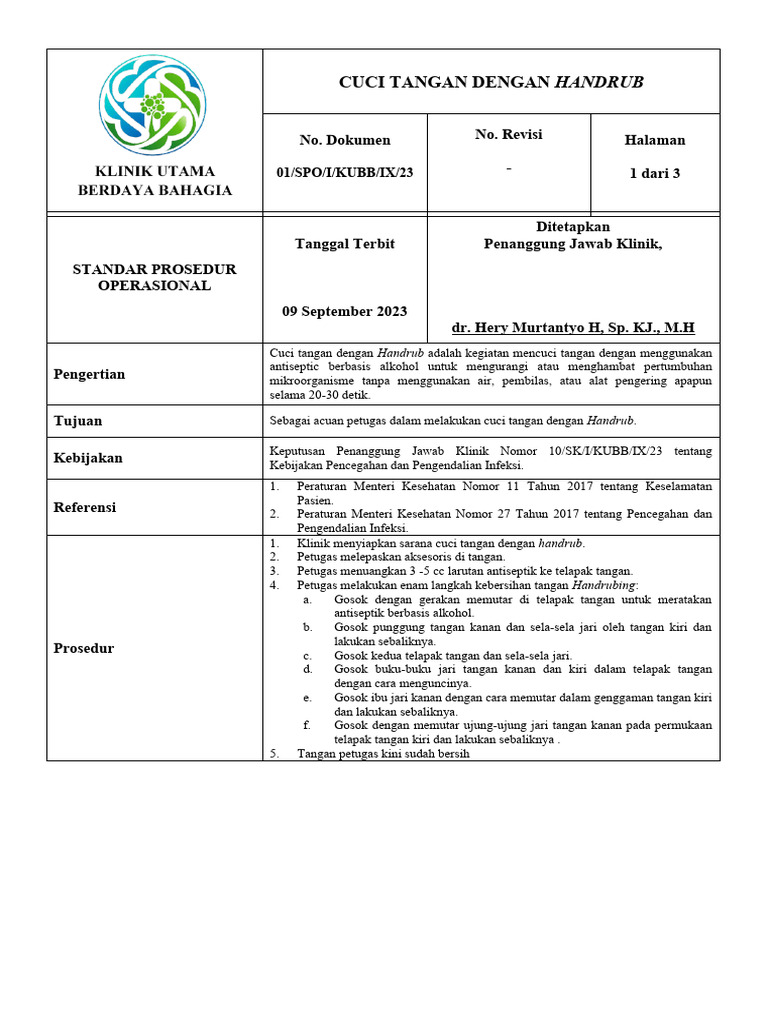 Spo Cuci Tangan Dengan Handrub | PDF