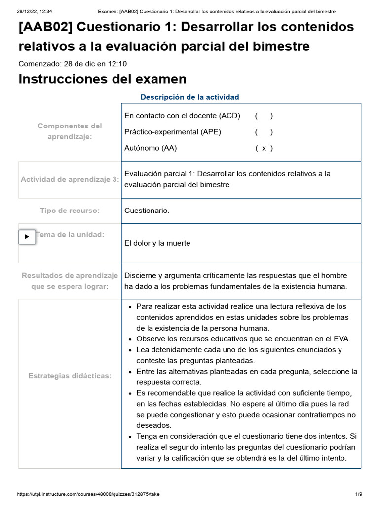 Examen - (AAB02) Cuestionario 1 - Desarrollar Los Contenidos Relativos A La Evaluación Parcial ...