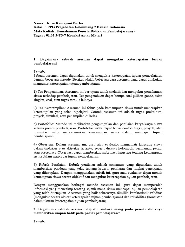 01.02.3-T3-6 Elaborasi Pemahaman - Pemahaman Peserta Didik Dan Pembelajarannya - Rosa | PDF