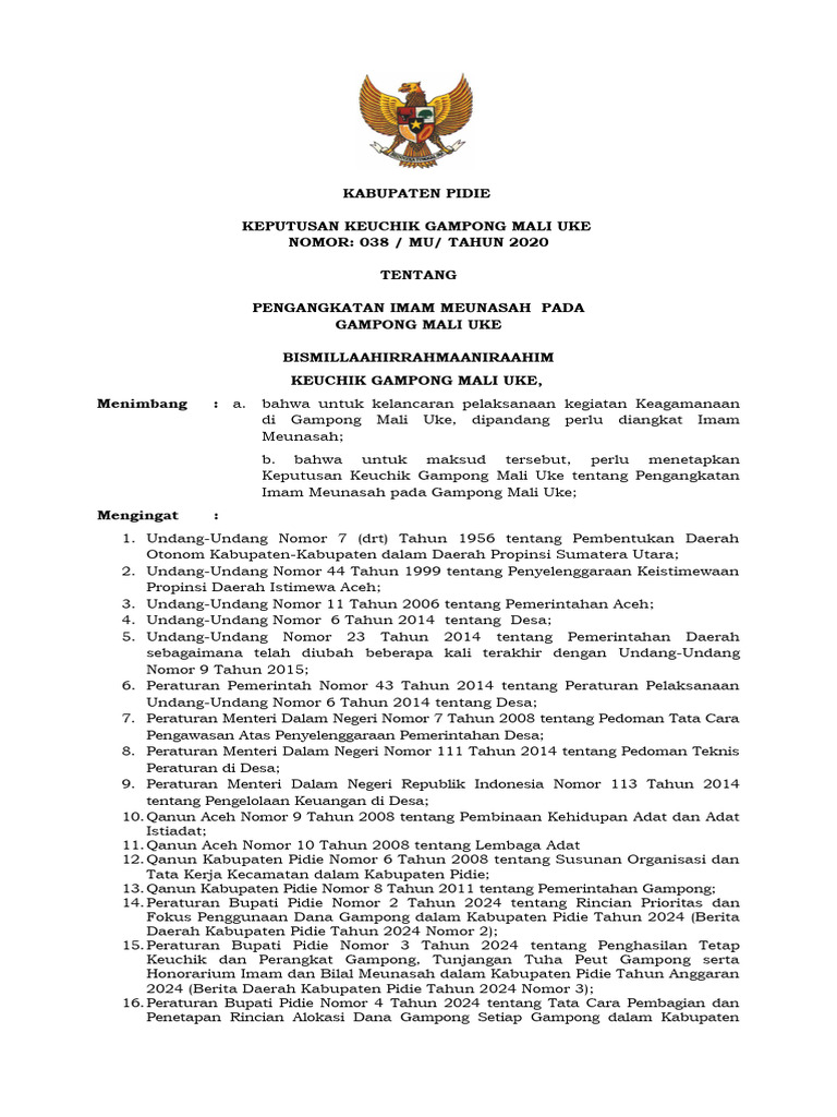 SK - Tgk. Imam Meunasah | PDF