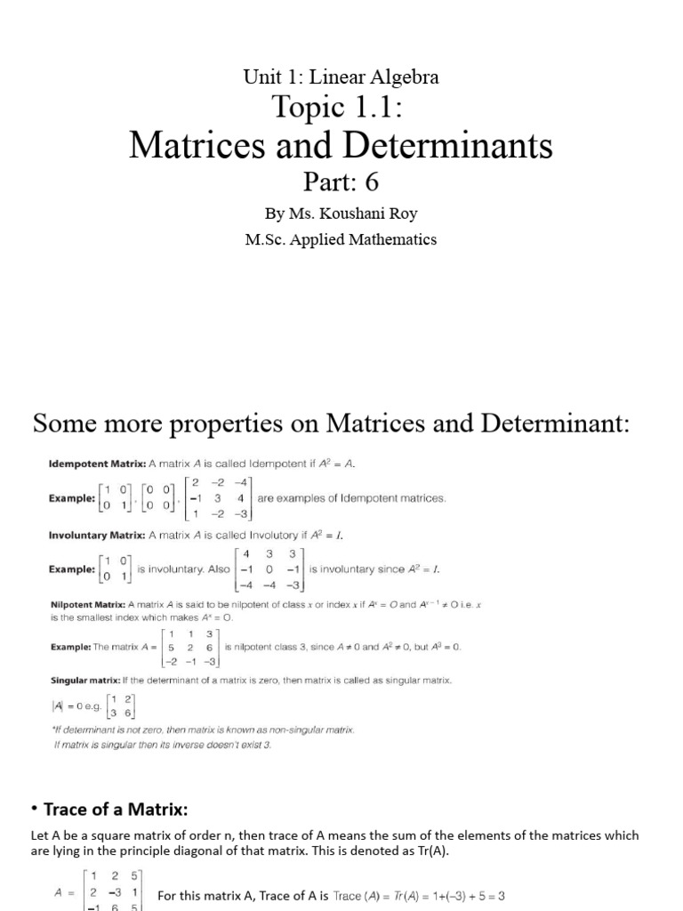 Properties of Matrices and Determinants | PDF | Teaching Methods ...