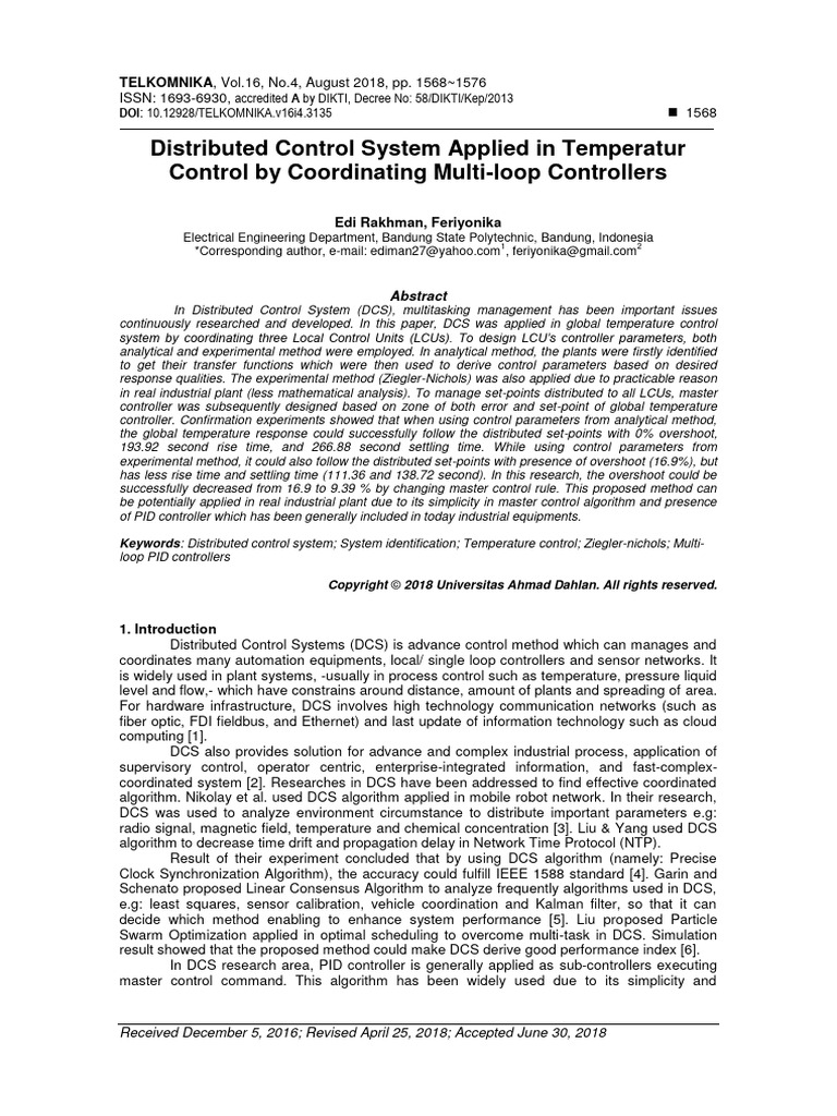 Distributed Control System Applied In Temperature Control By Coordinating Multi Loop Controllers