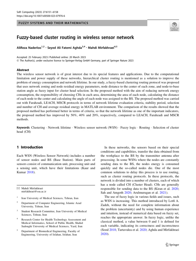 2023-Fuzzy-Based Cluster Routing in Wireless Sensor Network | PDF | Wireless Sensor Network ...
