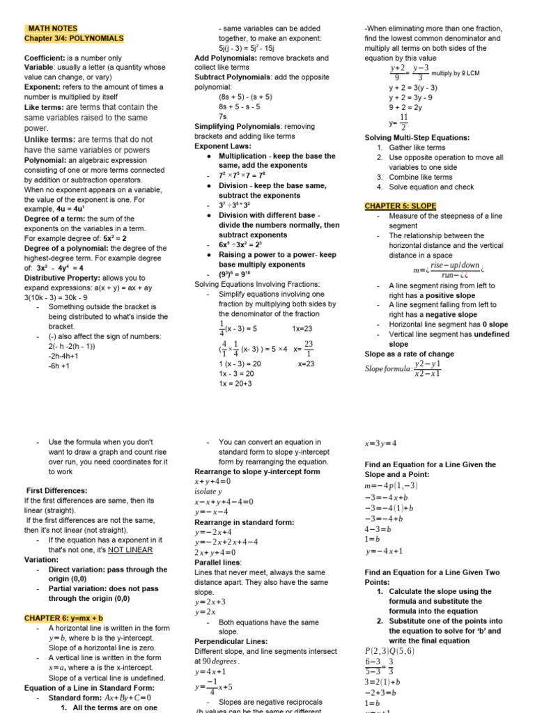 Math Cheat Sheet | PDF | Line (Geometry) | Polynomial