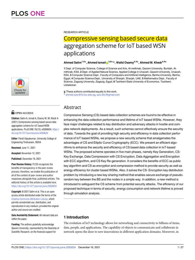 [3]. plos-Compressive sensing based secure data aggregation scheme for IoT based WSN ...