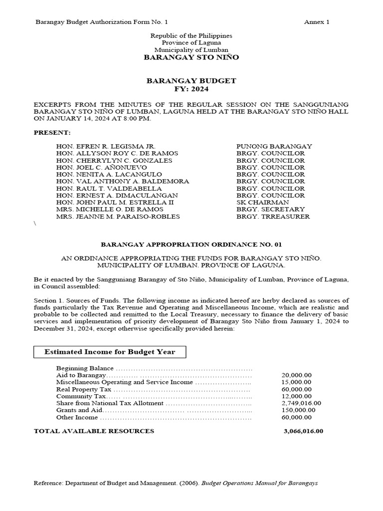 BFDP Barangay Budget | Download Free PDF | Expense | Taxes