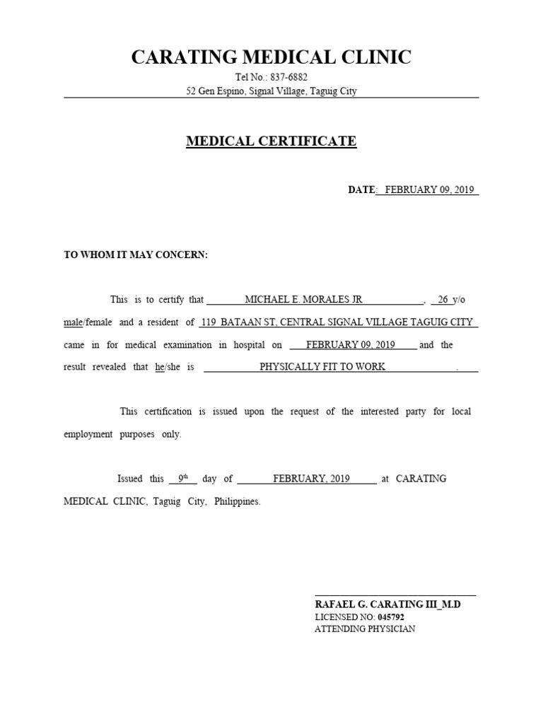 Medical Certificate | PDF