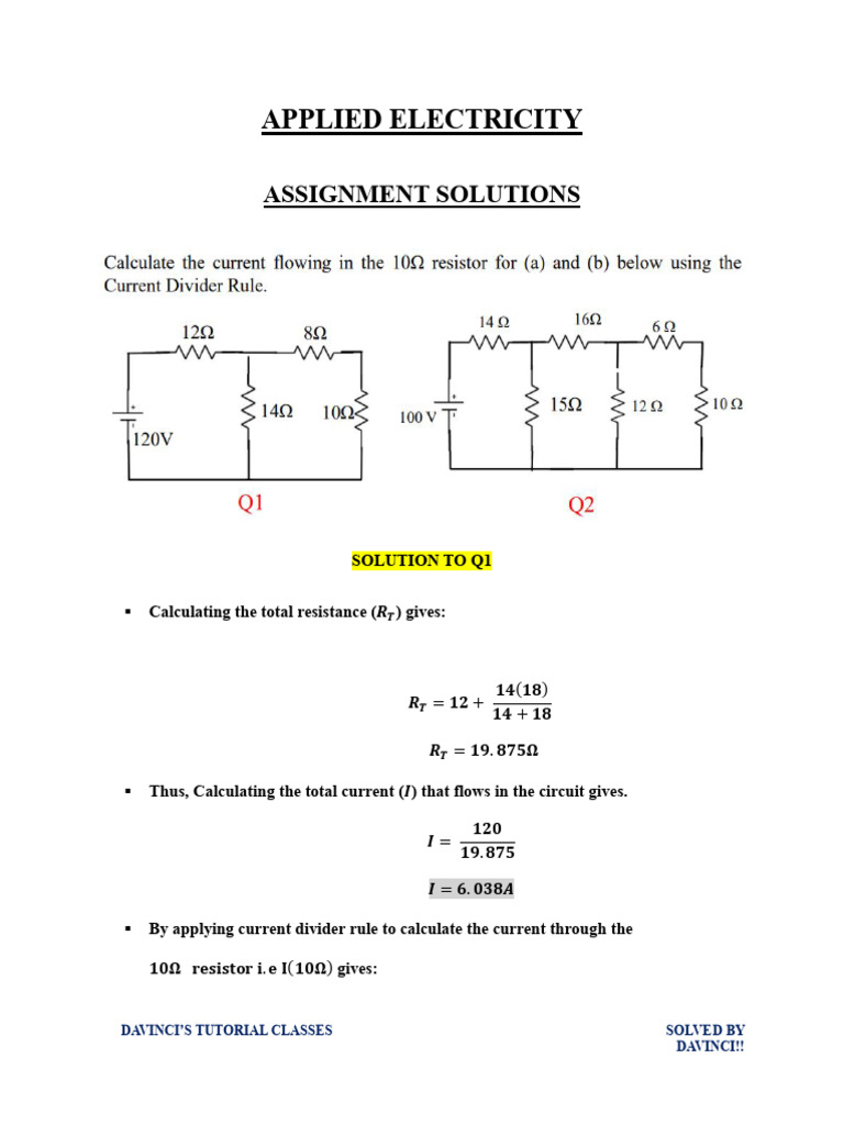 Applied_Electricity_Assignment(Davinci's_Tutorial_ Classes) | PDF | Electrical Network ...