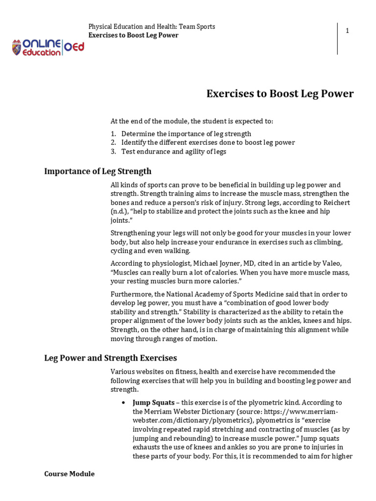 Exercises to Enhance Leg Power | PDF | Physical Exercise | Physical Fitness