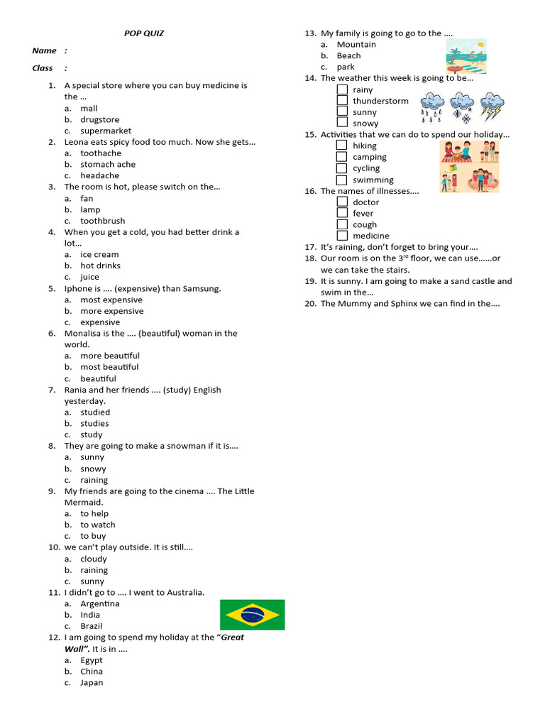 POP QUIZ PAT ENG 3rd-1 | PDF