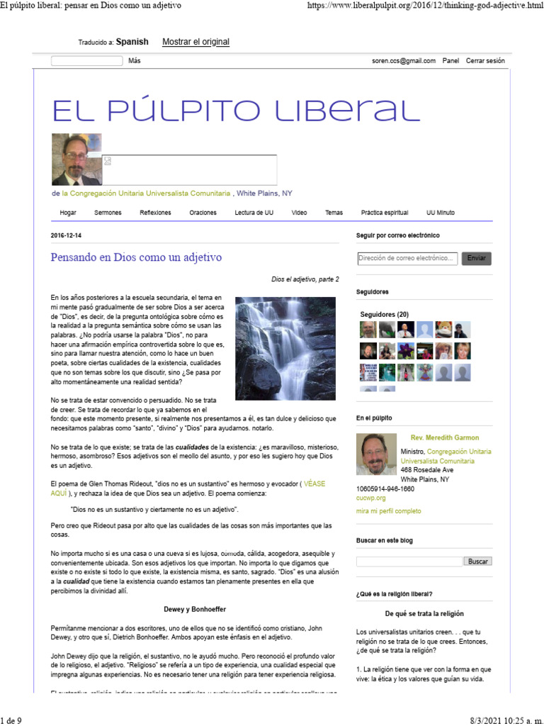 El Púlpito Liberal Pensar en Dios Como Un Adjetivo | PDF | Dios | Experiencia