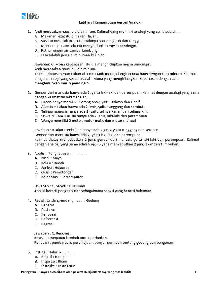 Latihan I Kemampuan Verbal-Analogi | PDF