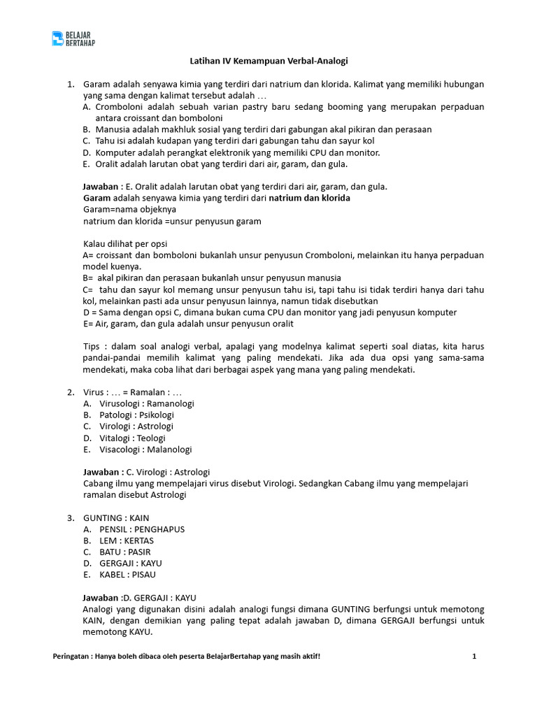 Latihan IV Kemampuan Verbal-Analogi | PDF
