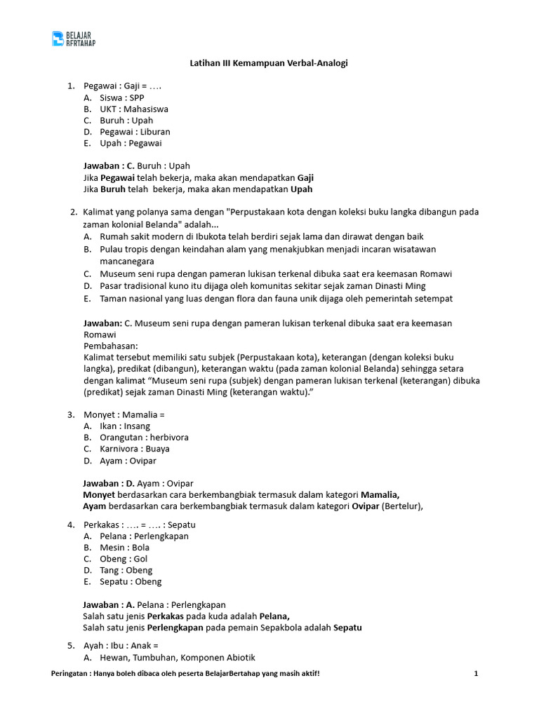 Latihan III Kemampuan Verbal-Analogi | PDF