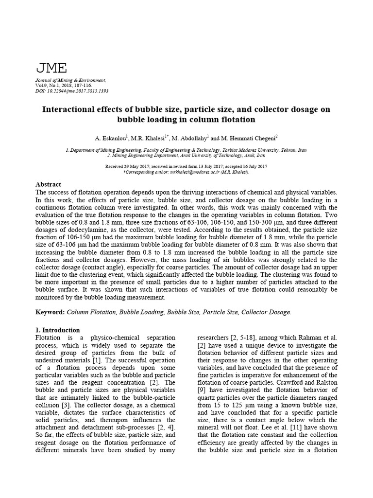 Bubble Size Distribution in A Flotation | PDF | Pump | Applied And ...