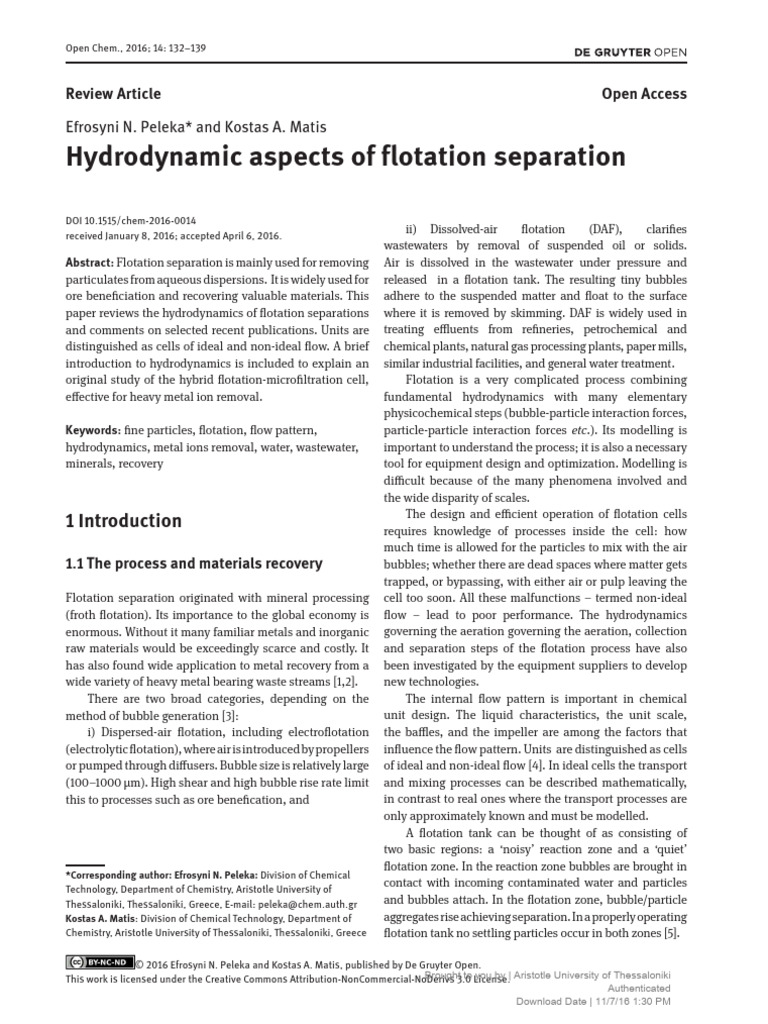 Hydrodynamics in Flotation Separation | PDF | Membrane | Atomic Force ...