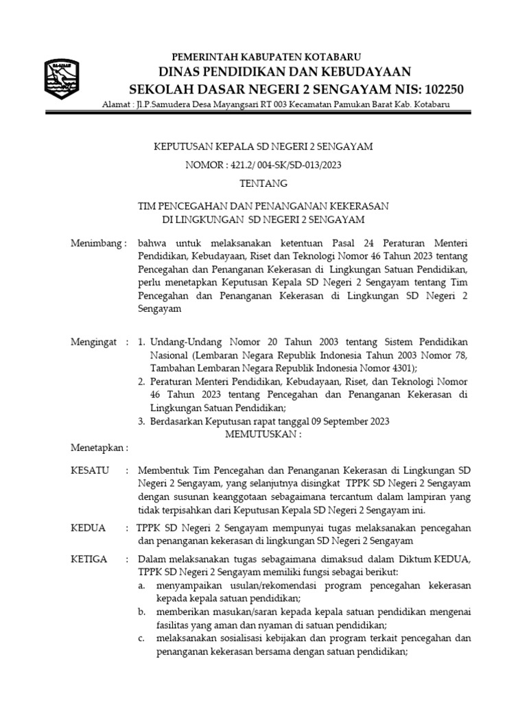 SK TPPK Contoh 2023 | PDF