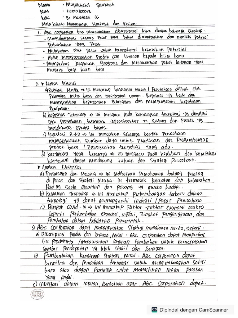 6B1 - Muflikhatul Farikhah - UTS MANAJEMEN STRATEGIK DAN RESIKO | PDF
