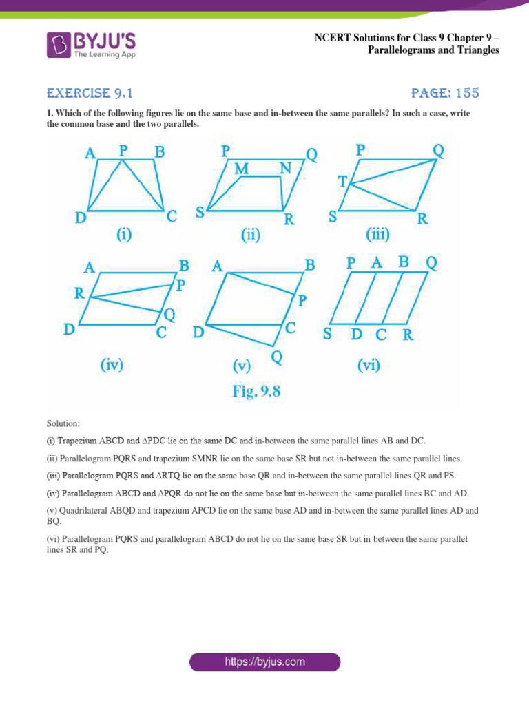 NCERT Solutions For Class 9 Chapter 9 Parallelograms and Triangles | PDF | Rectangle | Euclidean ...