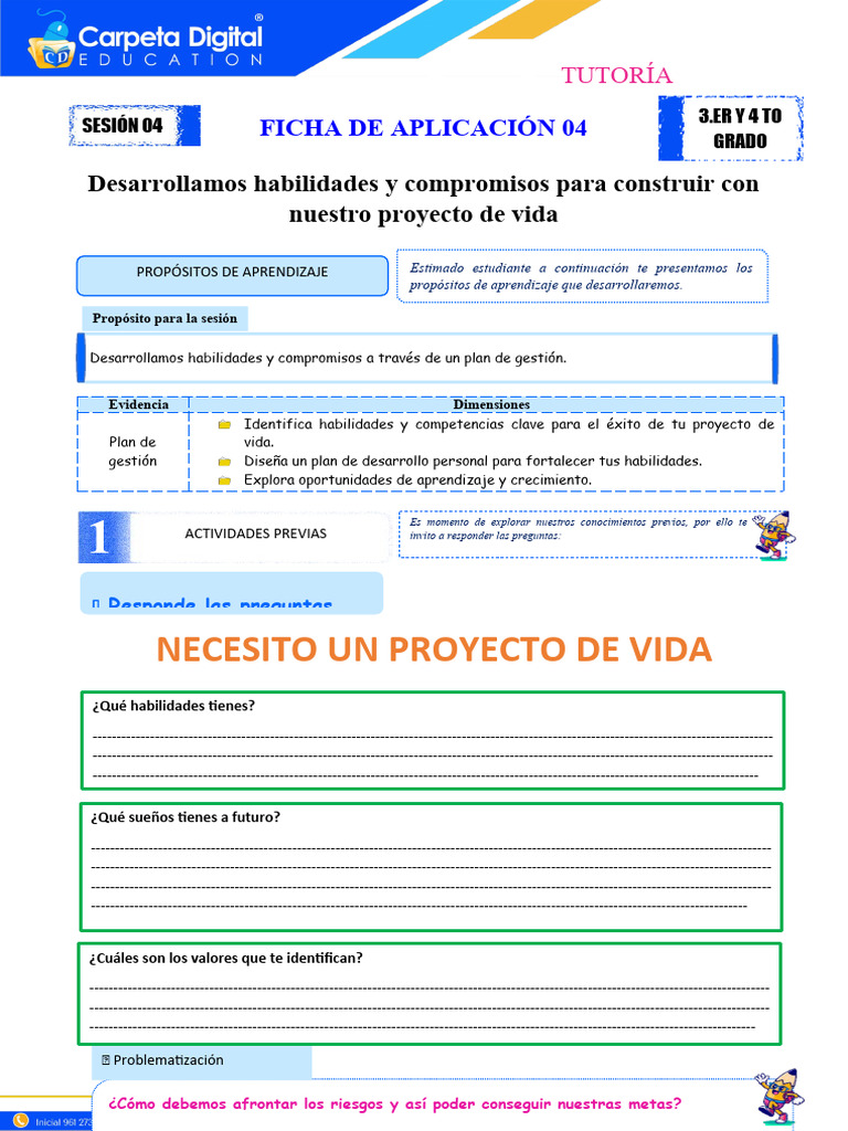 3° y 4° - FICHA - DE - APLICACIÓN-SESIÓN 4-SEM.4-EXP.7-TUTORÍA. | Descargar gratis PDF ...