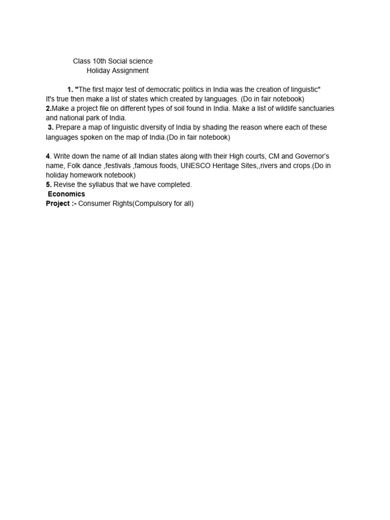 Class 10 Summer Holidays Homework | PDF