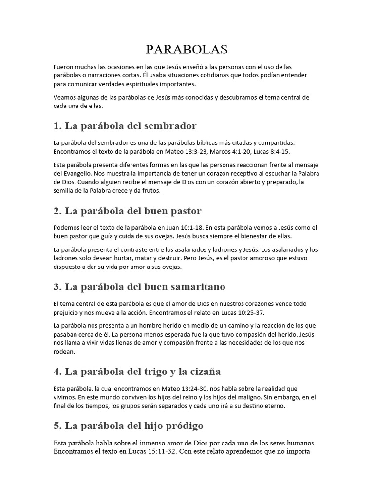 10 Parábolas Cortas de Jesús | PDF | Parábolas de Jesús | Jesús