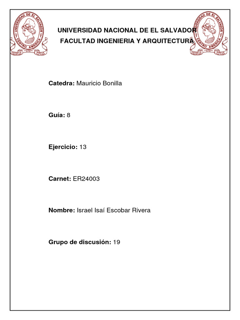 Ejer 13 Guia 08 ER24002 Israel Escobar | PDF | Ciencias de la Computación | Ingeniería de software