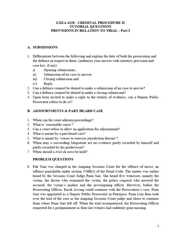 Tutorial Qs - Proceedings in Relation To Trial | PDF | Prosecutor | Criminal Procedure In South ...