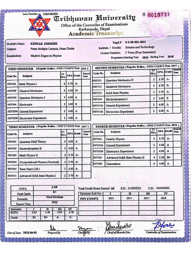 Master's Degree Transcript | PDF