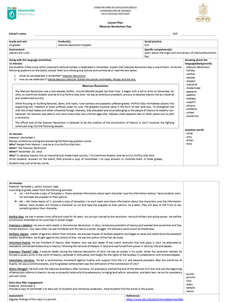 Mexican Revolution Lesson Plan | PDF | Politics Of Mexico | Proxy Wars