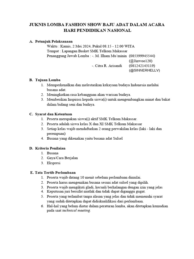 Juknis Lomba Fashion Show Baju Adat | PDF | Perjalanan