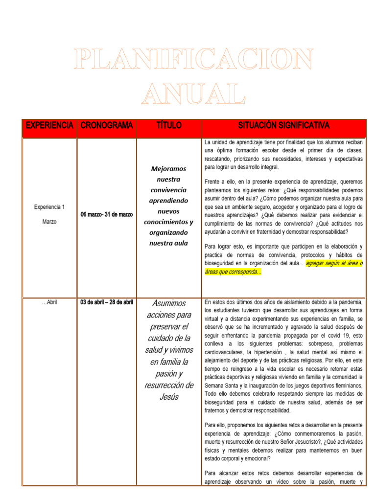 Planificacion Anual | PDF | Aprendizaje | Amor