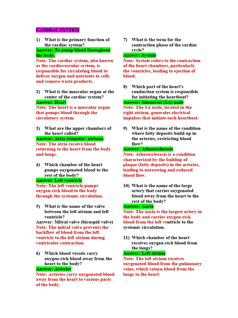 CARDIAC SYSTEM - Docx ANAPHY REVS | PDF | Heart | Ventricle (Heart)