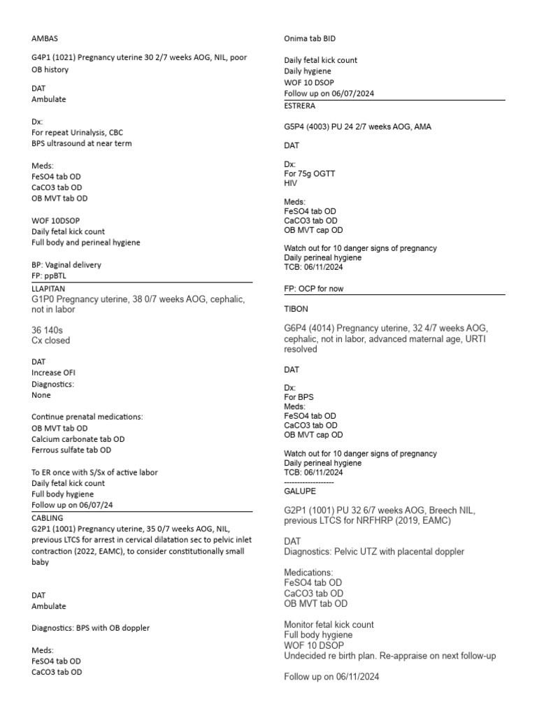 Pop List of Patients | PDF | Childbirth | Pregnancy