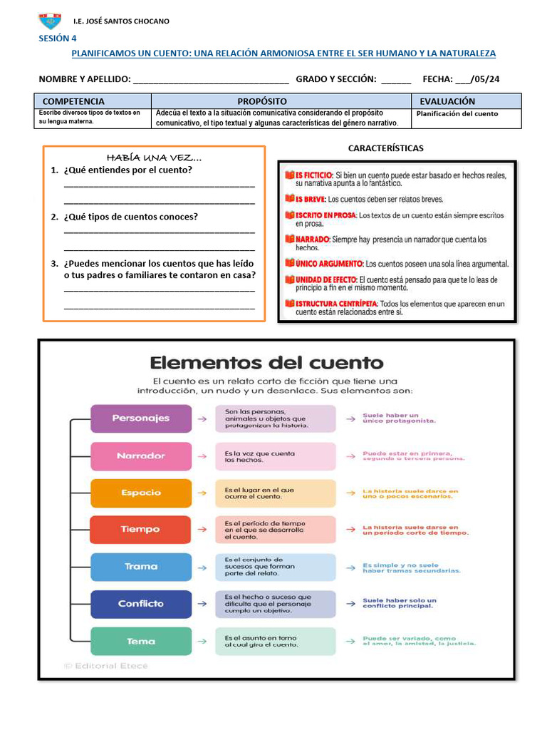 Ficha de Planificación Del Texto Narrativo | PDF | Cuentos | Narración