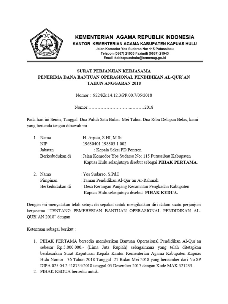 Contoh BOP TPQ 2018 | PDF