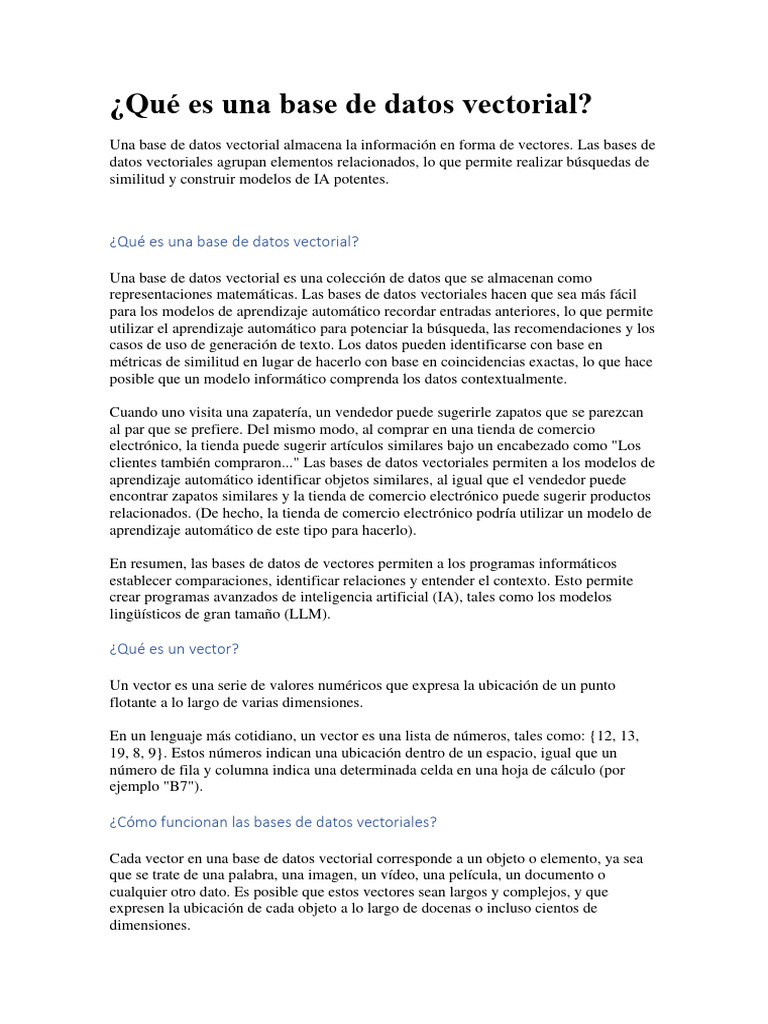 Qué es una base de datos vectorial | Descargar gratis PDF | Vector ...