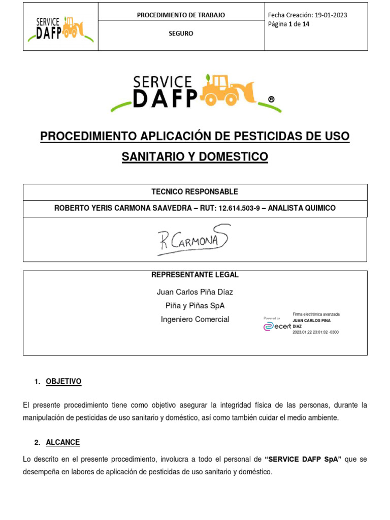 Procedimiento Aplicación de Pesticidas de Uso Sanitario Y Domestico | PDF | Pesticida | Residuos