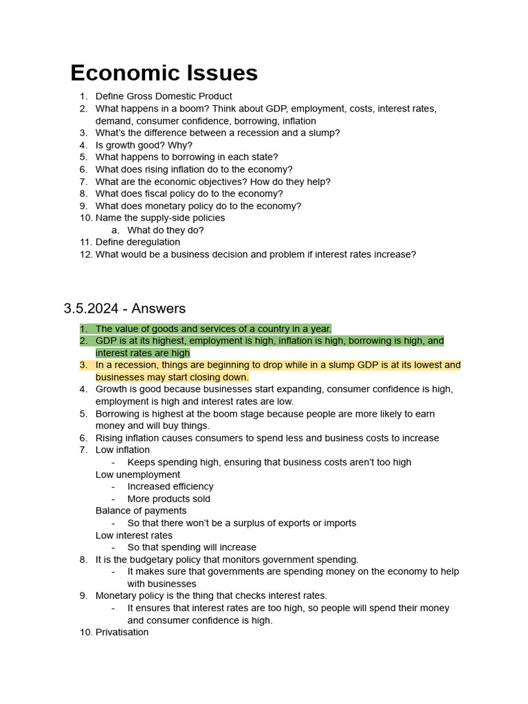 Chapter 6 - Economy | PDF | Recession | Interest