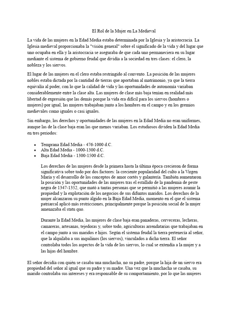 El Rol de La Mujer en La Medieval | PDF | Edades medias | Servidumbre