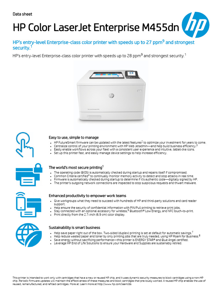 HP Color LaserJet Enterprise M455dn | PDF | Printer (Computing) | Operating System