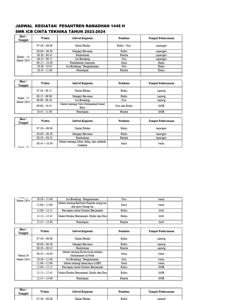 Jadwal Sementara Smartren 24 | PDF